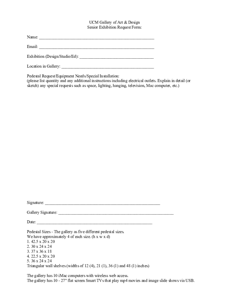 Fillable Online Senior Exhibition Request Form: Name: Email: Exhibition ...