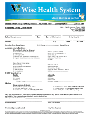 Fillable Online Pediatric Sleep Order Form 2000 S FM ... - Wise Health ...