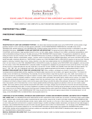 Fillable Online Equine Release & Waiver of Liability, Assumption of ...