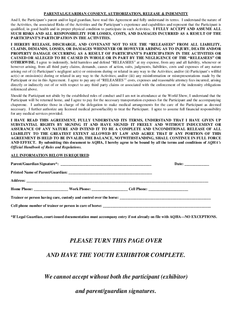 Fillable Online PARENTAL/GUARDIAN CONSENT, WAIVER, RELEASE For STUDENT ...