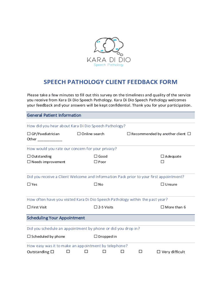 Fillable Online SPEECH PATHOLOGY CLIENT FEEDBACK FORM.docx Fax Email ...