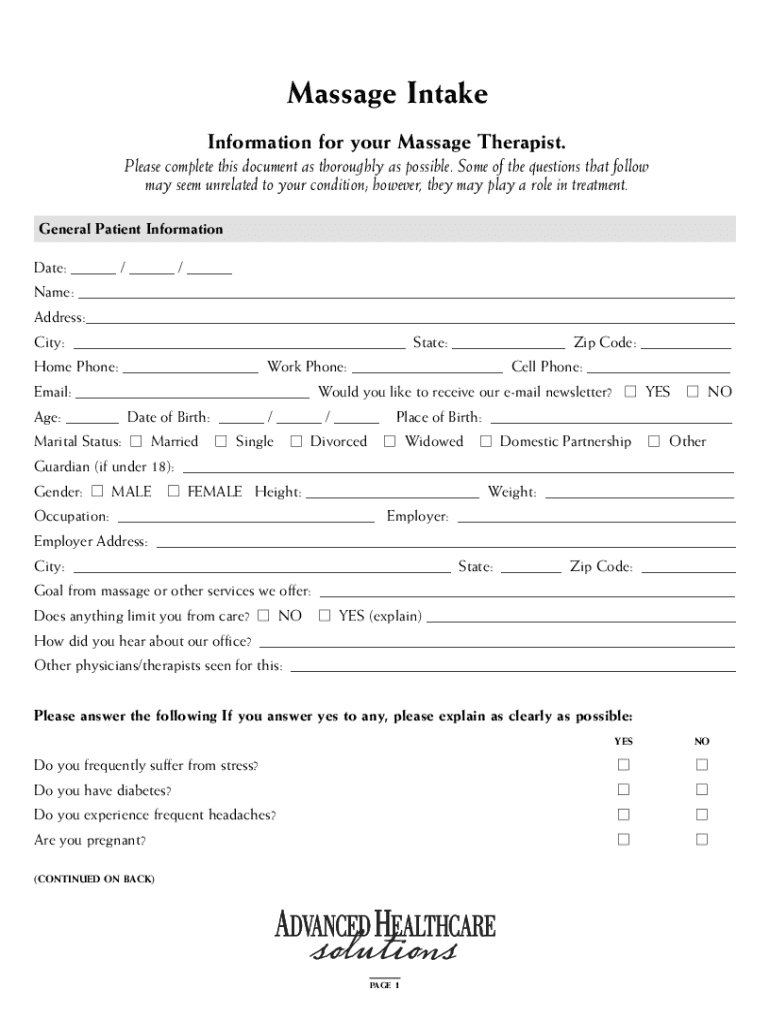Fillable Online Massage Form - Fill Out and Sign Printable PDF Template ...