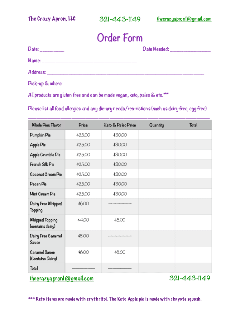 Fillable Online Pie order form 2 Fax Email Print - pdfFiller