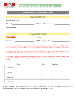 Fillable Online P3 LABORATORY ACCESS REQUEST FORM Fax Email Print - pdfFiller