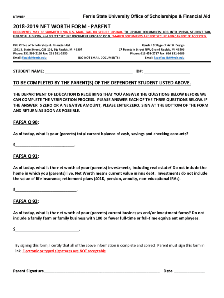 Fillable Online 2018-2019 UNTAXED INCOME WORKSHEET - PARENT - ferris.edu Fax Email Print - pdfFiller