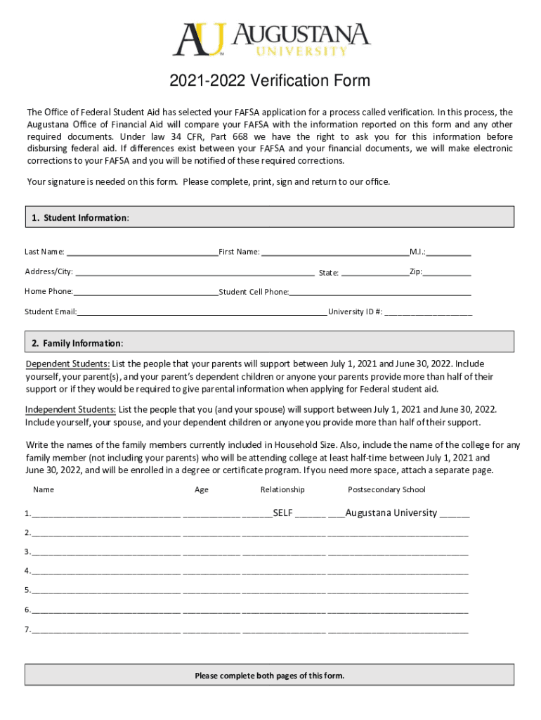 Fillable Online 2021-2022 Verification Form Fax Email Print - pdfFiller