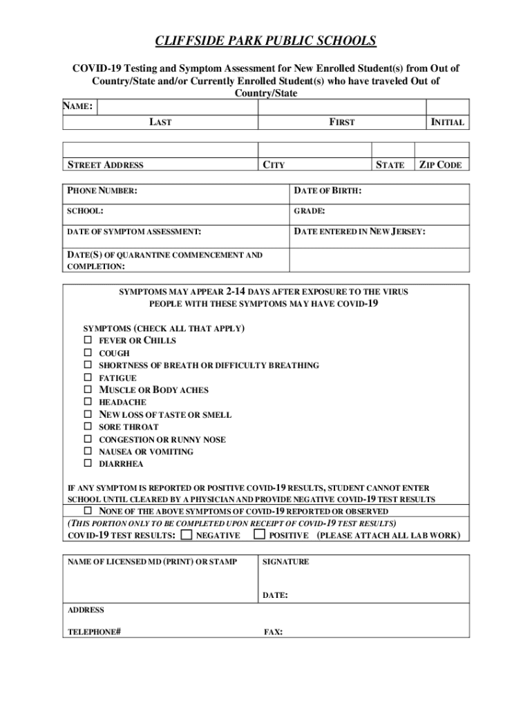 Fillable Online COVID Symptom Assessment Form Fax Email Print - pdfFiller