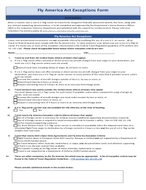 Fillable Online FLY AMERICA ACT EXCEPTIONS FORM INSTRUCTIONS REQUIRED ...