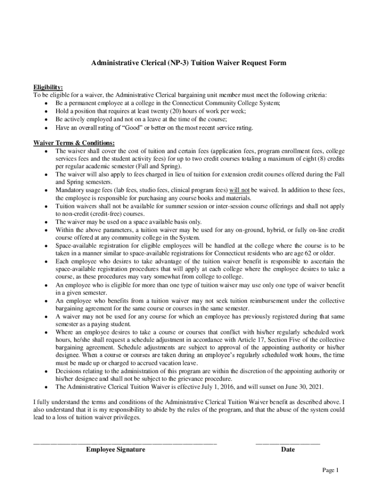 Fillable Online Administrative Clerical (NP-3) Tuition Waiver Request ...