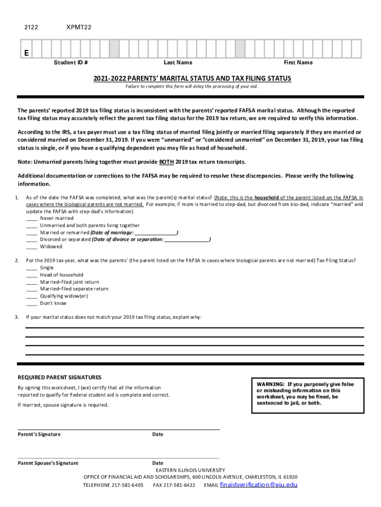 Fillable Online 2021-2022 PARENTS MARITAL STATUS AND TAX FILING ...