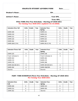 Fillable Online GRADUATE STUDENT ADVISING FORM Date: Students Name: ID ...