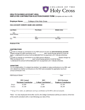 Fillable Online hsa contribution change form template Fax Email Print ...