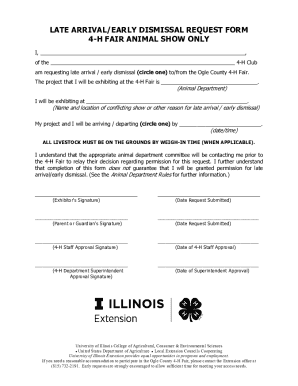 Fillable Online extension illinois LATE ARRIVAL/EARLY DISMISSAL REQUEST FORM Fax Email Print ...
