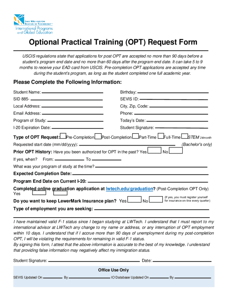 Fillable Online OPT request form. OPT request form Fax Email Print ...