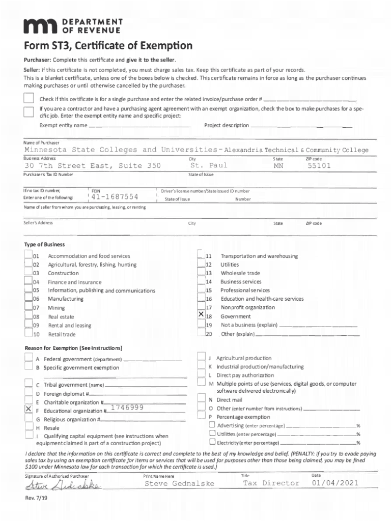 Fillable Online Form ST3, Certificate of Exemption - Hydra-Flex Inc Fax ...