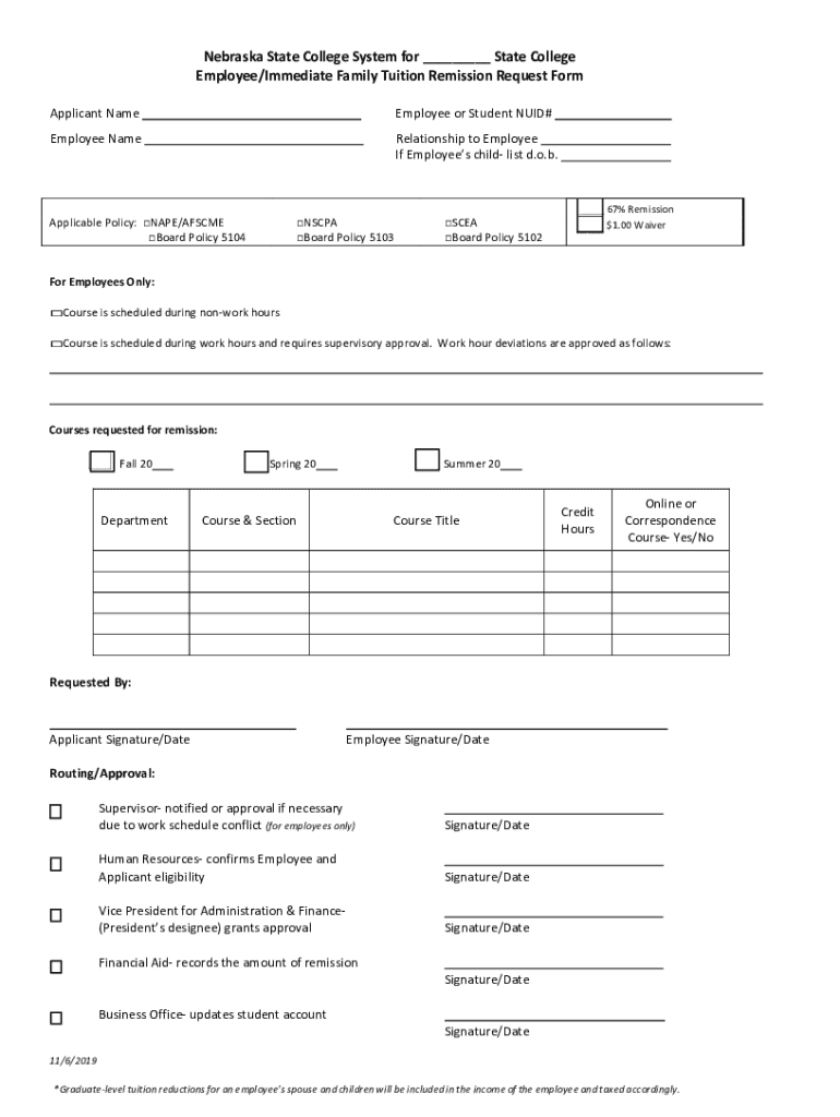Fillable Online Employee-Immediate Family Tuition Remission Request ...