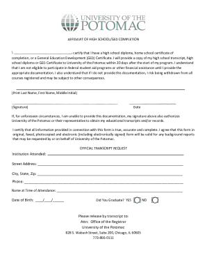 Fillable Online AFFIDAVIT OF HIGH SCHOOL/GED COMPLETION Fax Email Print - pdfFiller