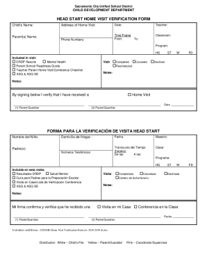 Fillable Online HEAD START HOME VISIT VERIFICATION FORM Fax Email Print ...