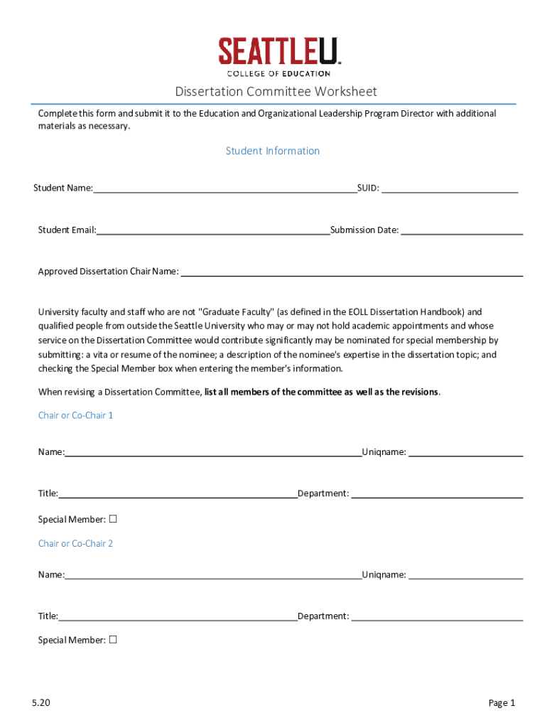 Fillable Online D2 Form - Disserttion Committee Approval Worksheet ...