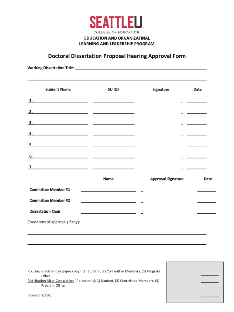 Fillable Online Doctoral Dissertation Proposal Hearing Approval Form. Doctoral Dissertation ...