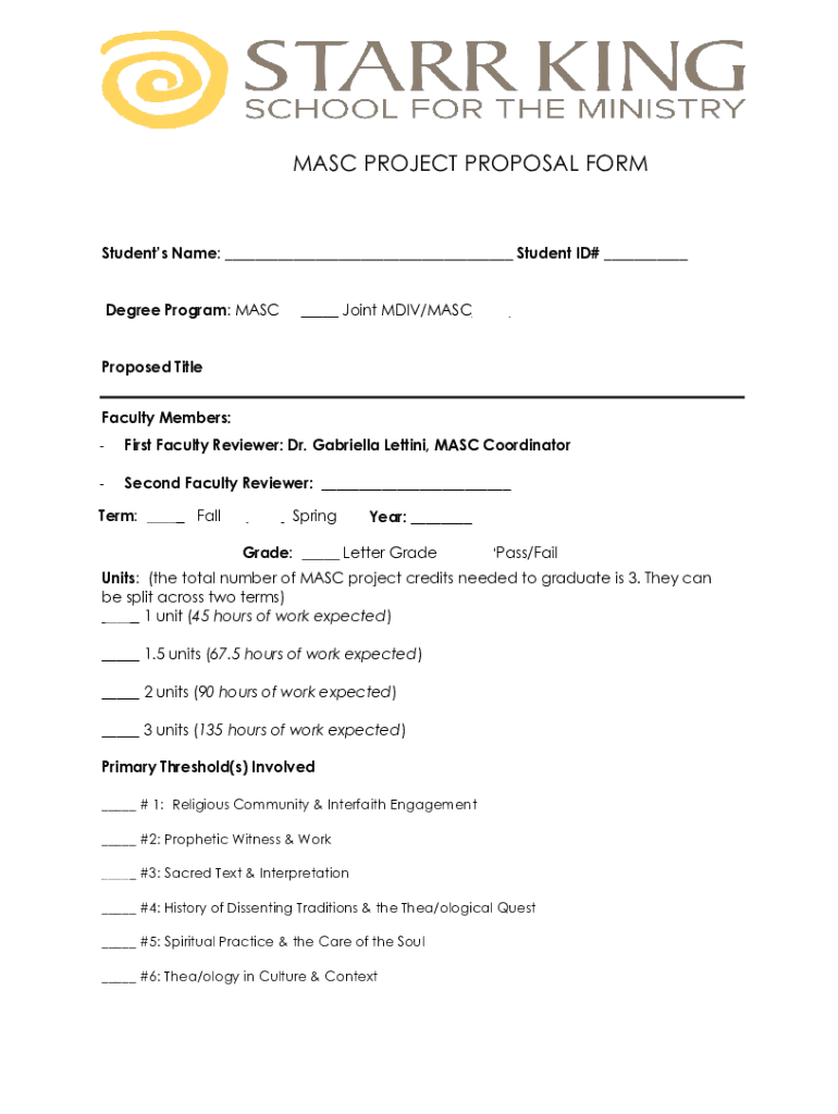 Fillable Online MASC PROJECT PROPOSAL FORM - sksm.edu Fax Email Print ...