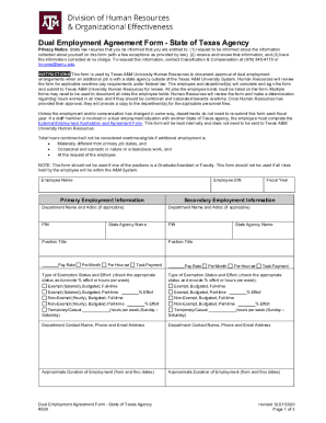 Fillable Online employees tamu Dual Employment Agreement Form - State ...