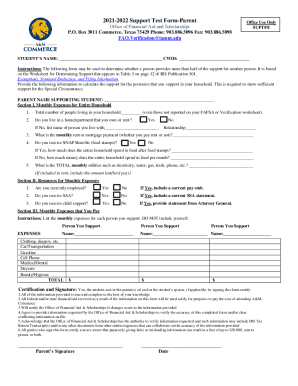 Fillable Online 2021-2022 Support Test Form-Parent Office ... - new ...
