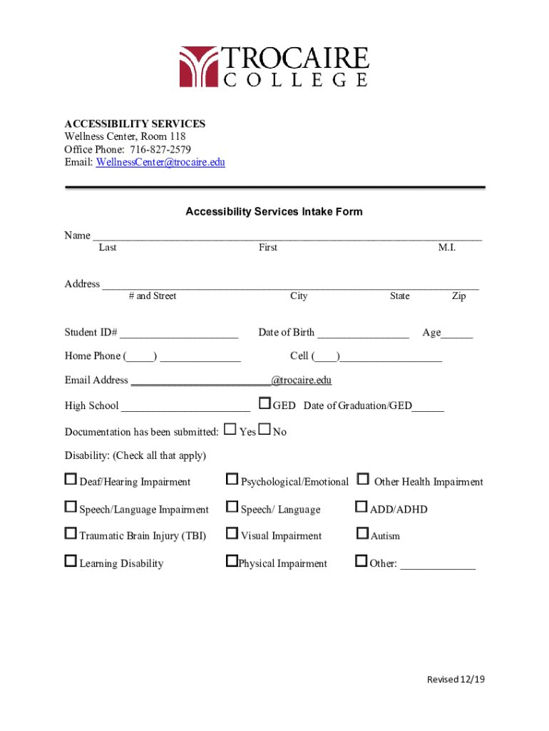 Fillable Online my trocaire Accessibility Services Intake Form - My ...