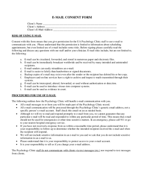 Fillable Online SAMPLE CONSENT FORM - EMAIL CONSENT Fax Email Print ...