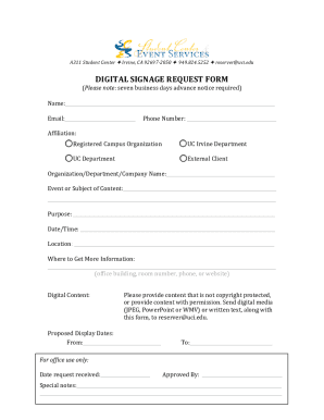 Fillable Online Digital Signage Request Form Fax Email Print - Pdffiller