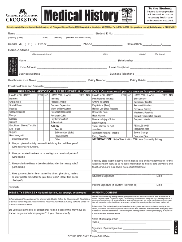 Fillable Online Personal Health Report Form Physical Examination Form ...