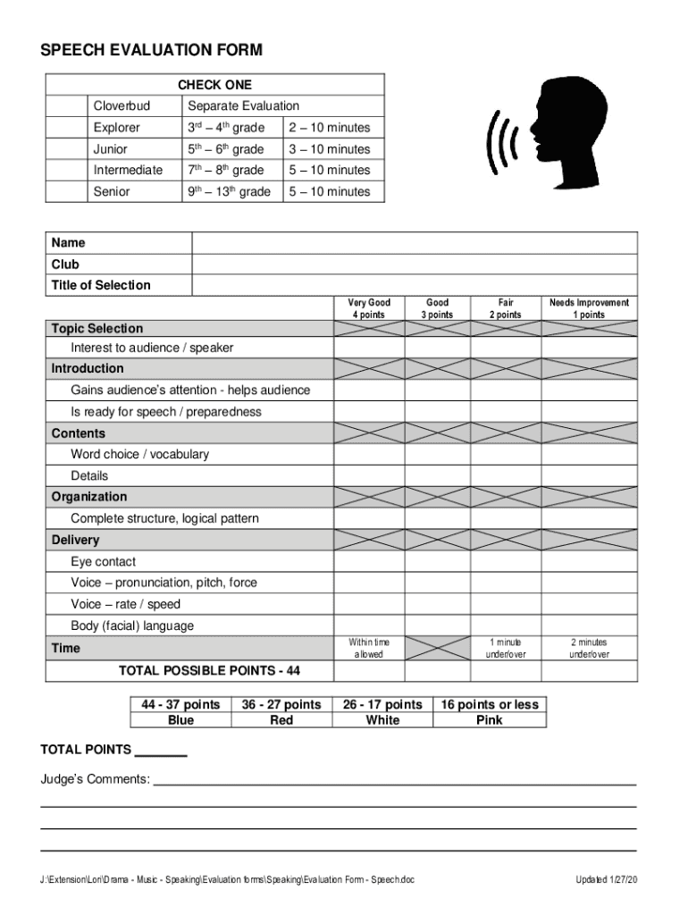 Fillable Online FREE 10+ Sample Speech Evaluation Forms in PDFMS WordExcel Fax Email Print ...