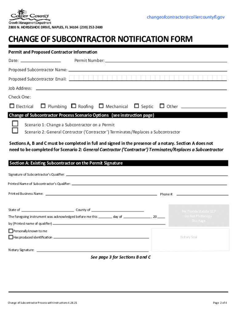 Fillable Online Change of Subcontractor Form Fax Email Print - pdfFiller