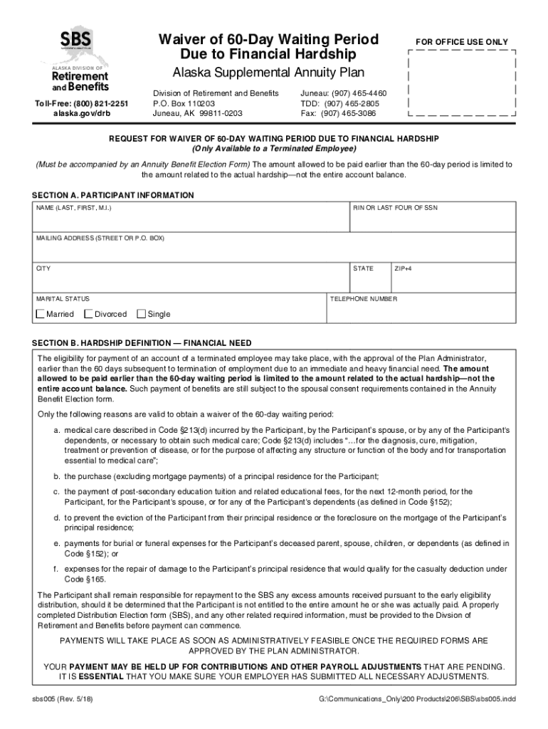 Fillable Online doa alaska Waiver of 60-Day Waiting Period Due to ...