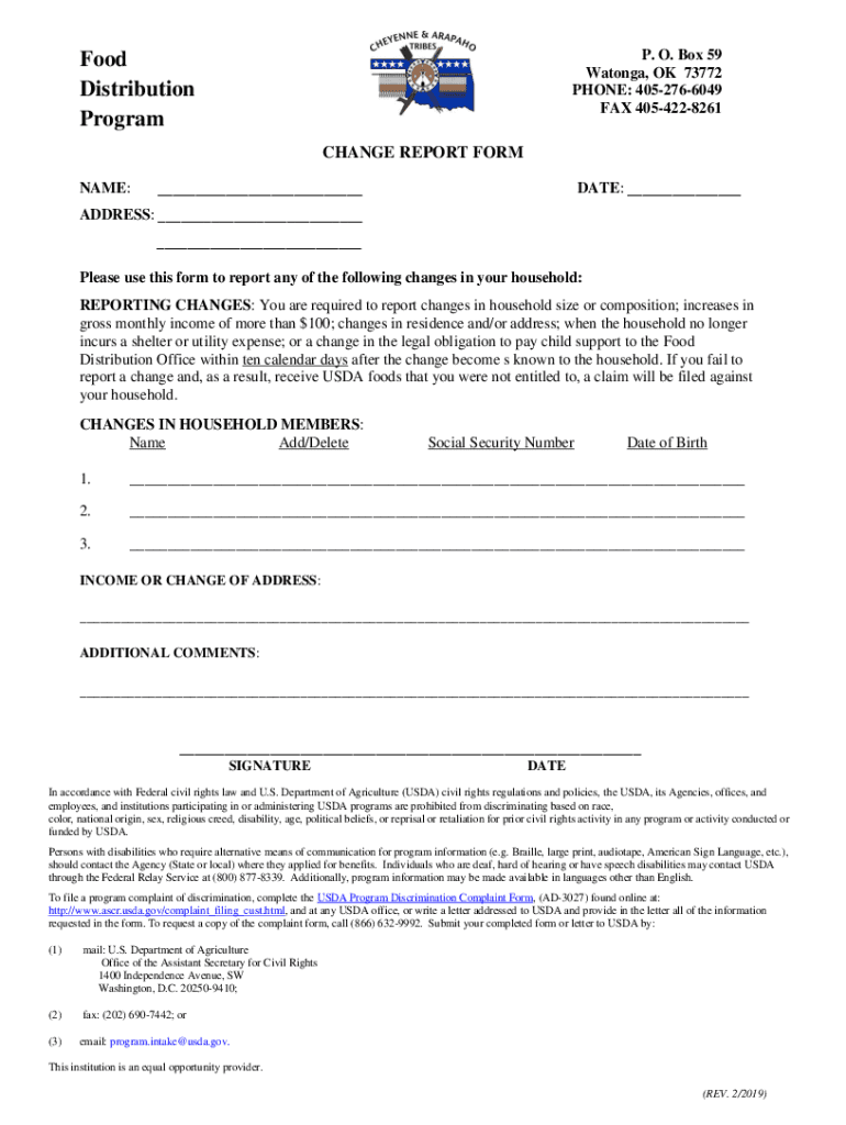 Fillable Online CHANGE REPORT FORM - cheyenneandarapaho-nsn.gov Fax ...