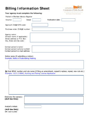 Fillable Online Billing Information Sheet - Welcome to NewMexico.gov ...