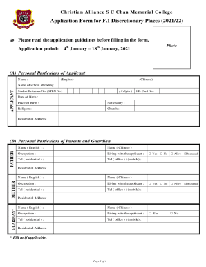 Fillable Online Application Form for F.1 Discretionary Places (2021/22 ...