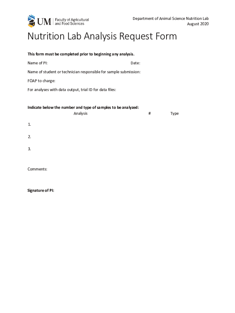 Fillable Online August Nutrition Lab Analysis Request Form Fax Email Print - pdfFiller