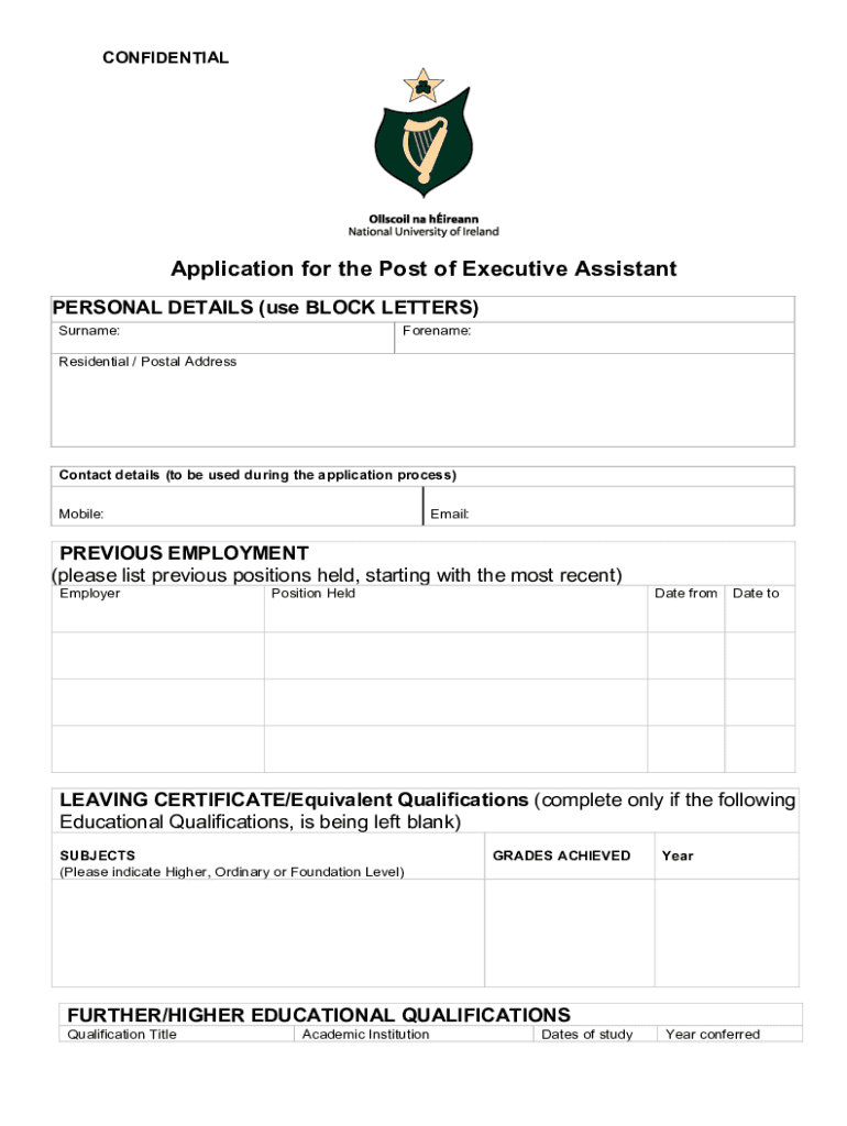 Fillable Online Executive Assistant Application Form Fax Email Print ...