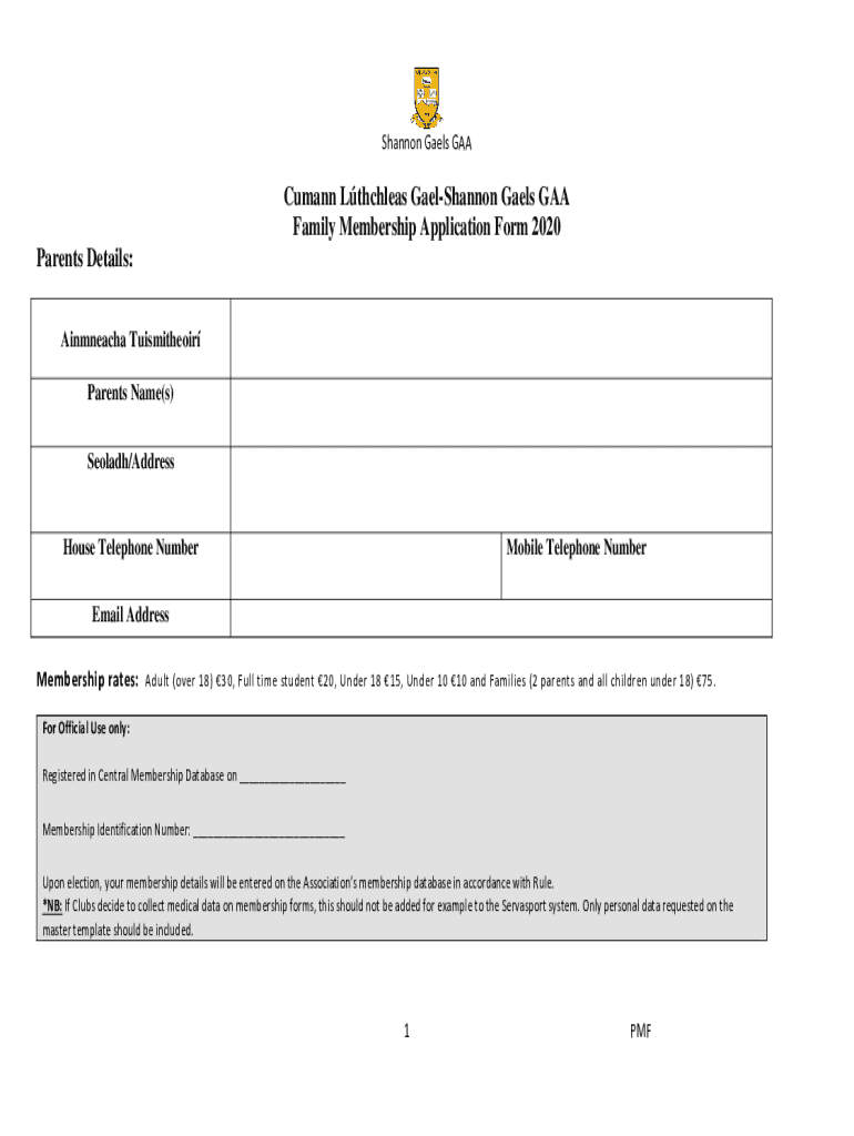 Fillable Online Family Membership Form 2019 Fax Email Print - pdfFiller