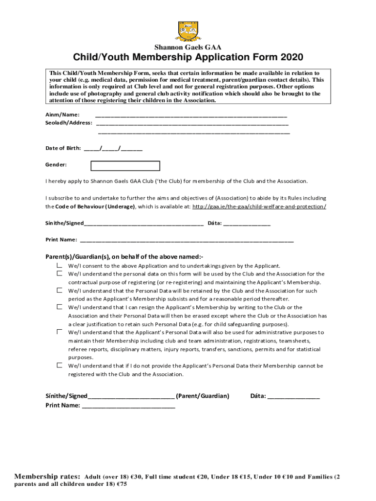 Fillable Online Membership Form - Youth 2020 Fax Email Print - pdfFiller