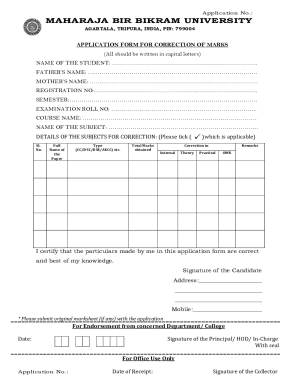 Fillable Online APPLICATION FORM FOR CORRECTION OF MARKS Fax Email ...