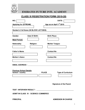 Fillable Online CLASS XI REGISTRATION FORM (2019-20) Fax Email Print ...