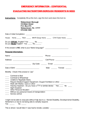 Fillable Online Fillable Online watsontownpa EMA - Special Needs Form ...