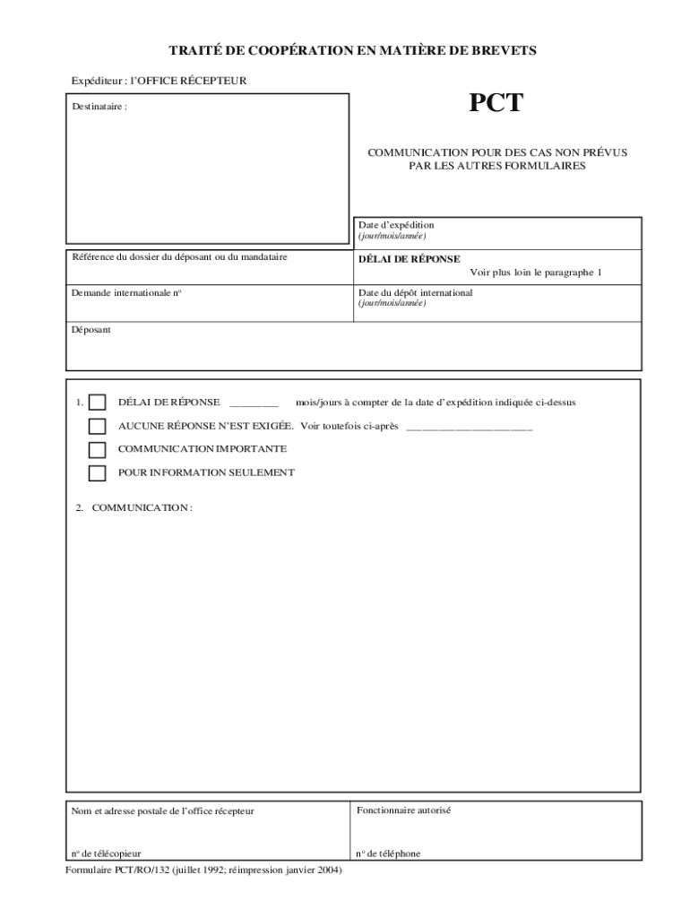 Remplissable En Ligne Editable PCT Forms ro132 - WIPO Fax Email ...