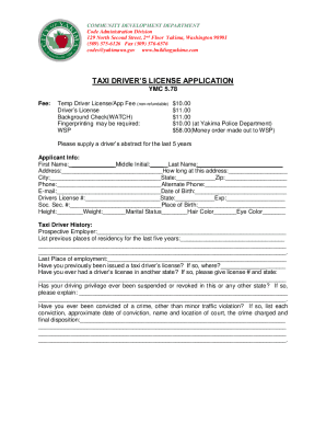 Fillable Online TAXI DRIVER'S LICENSE APPLICATION Fax Email Print ...