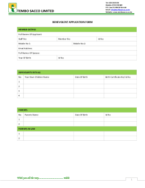Fillable Online tembosacco co BENEVOLENT APPLICATION FORM Fax Email ...