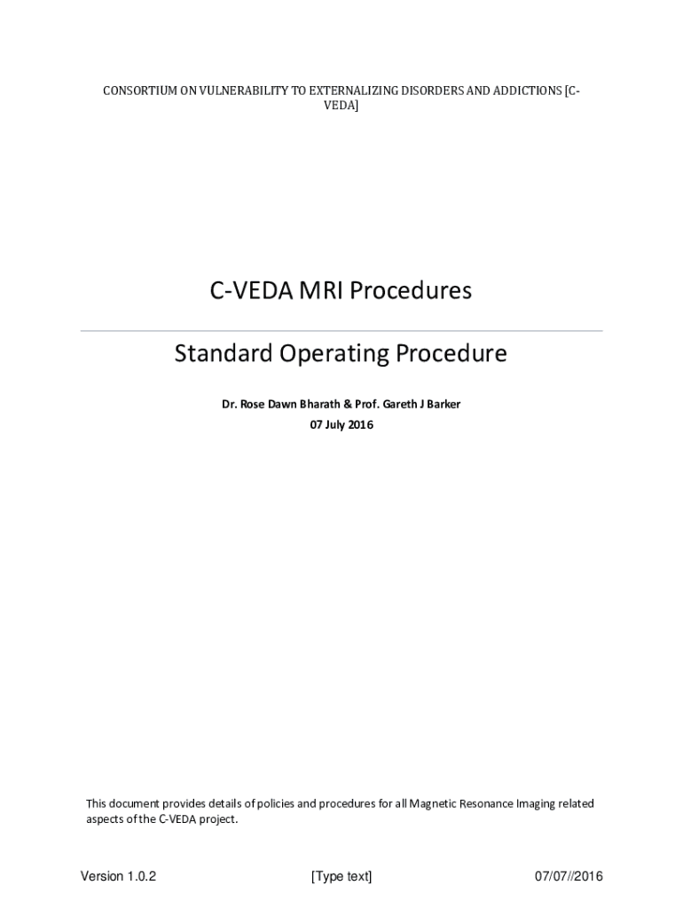 Fillable Online kcl ac C-VEDA MRI Procedures. Standard Operating ...