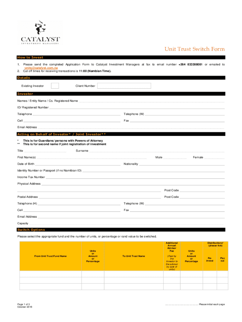 Fillable Online UNIT TRUST SWITCH APPLICATION FORM - 27four Fax Email ...