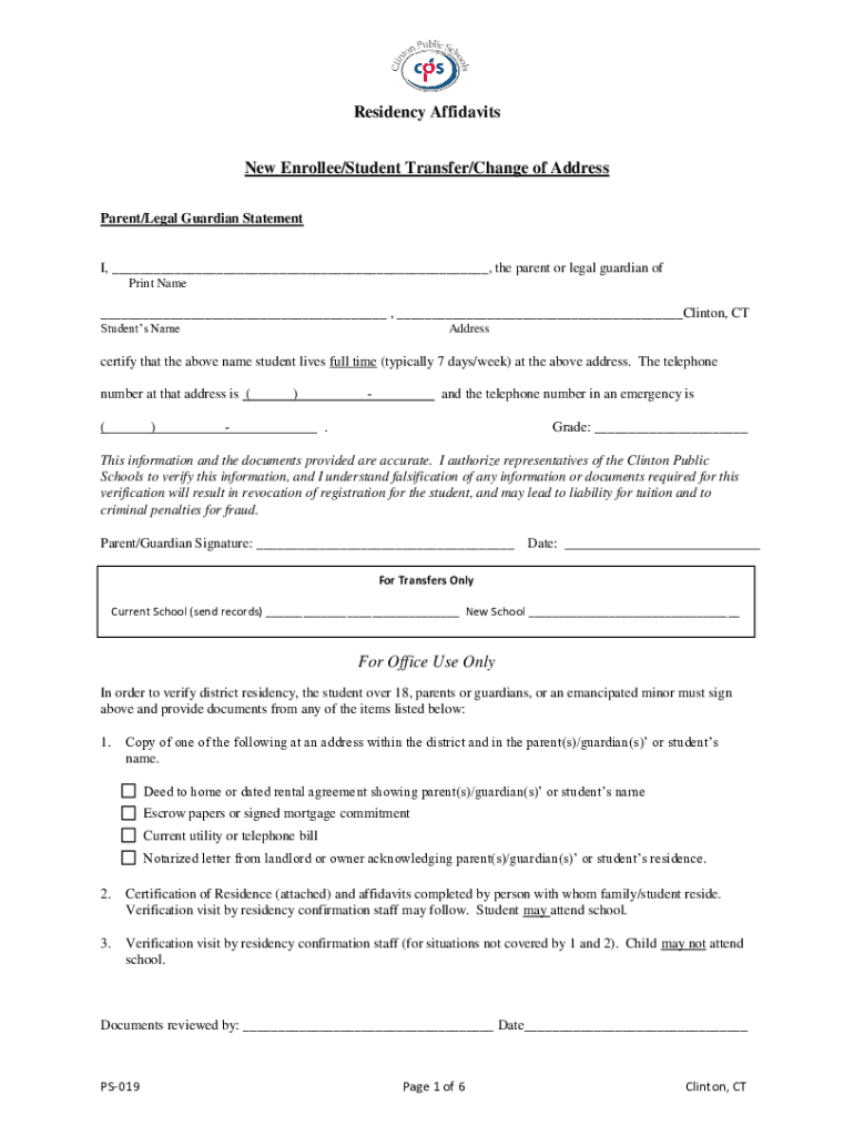 Fillable Online Residency Affidavits New Enrollee/Student Transfer/Change ... Fax Email Print ...